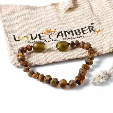 Child Enchanted Raw Green Baltic Amber Anklet Bracelet - Love Amber X Ltd